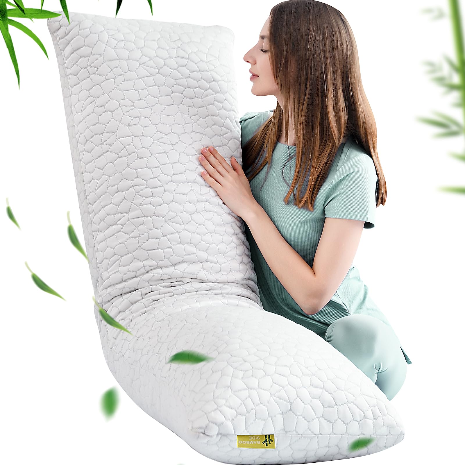 Tuozaiira Body Pillow for Adults, Adjustable Long Bed Pillow for Sleeping, Shredded Memory Foam Hug Pillow with Removable Cover for Side Back Sleeper and Pregnant Women, 54x20 Inches