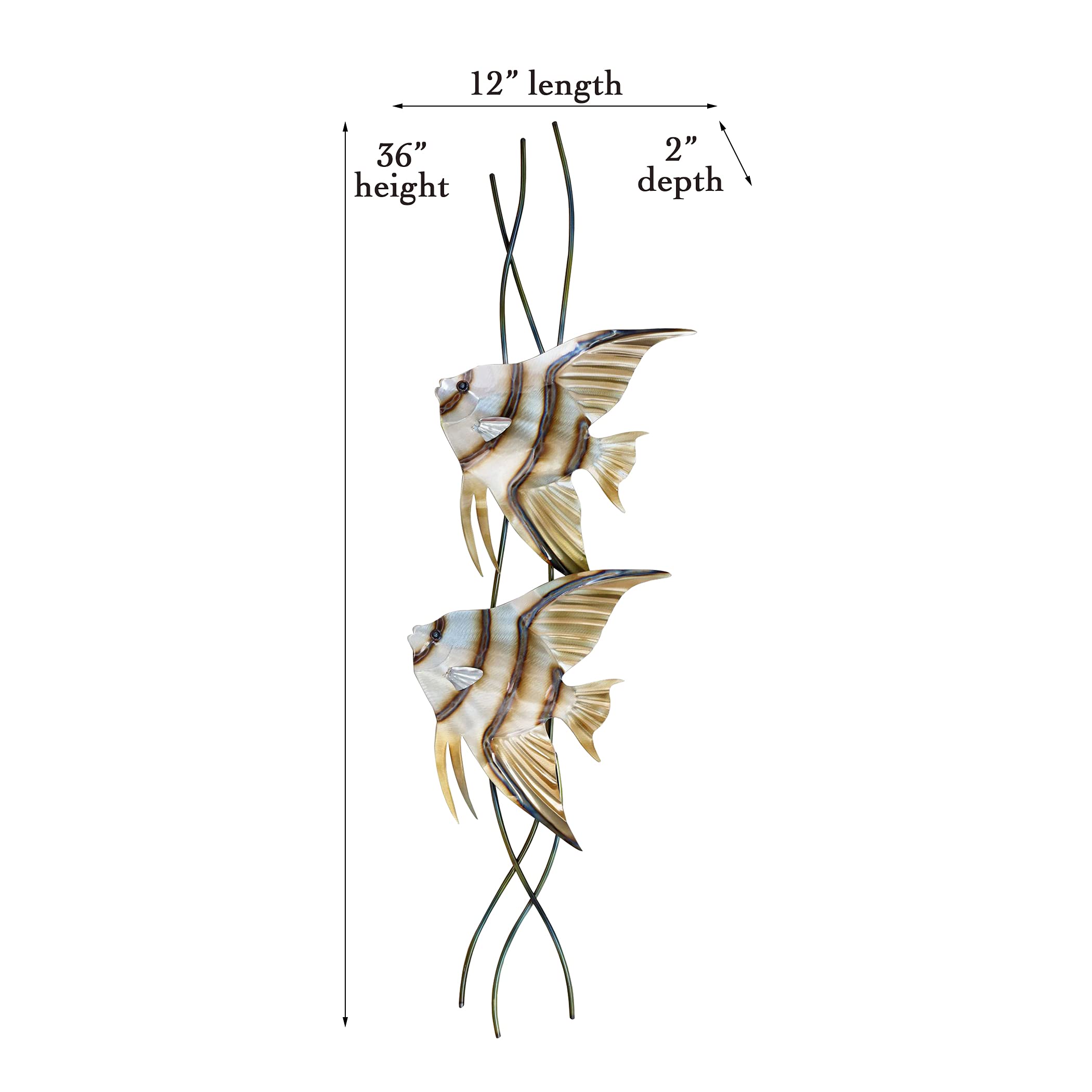 T.I. Design Angelfish Pair Vertical Facing Left Contemporary Coastal Metal Wall Decor