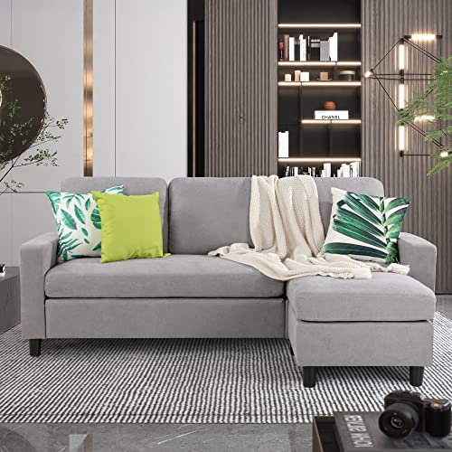 Shintenchi Upgraded Convertible Sectional Sofa Couch, 3 Seat L Shaped Sofa with High Armrest Linen Fabric Small Couch Mid Century for Living Room, Apartment and Office