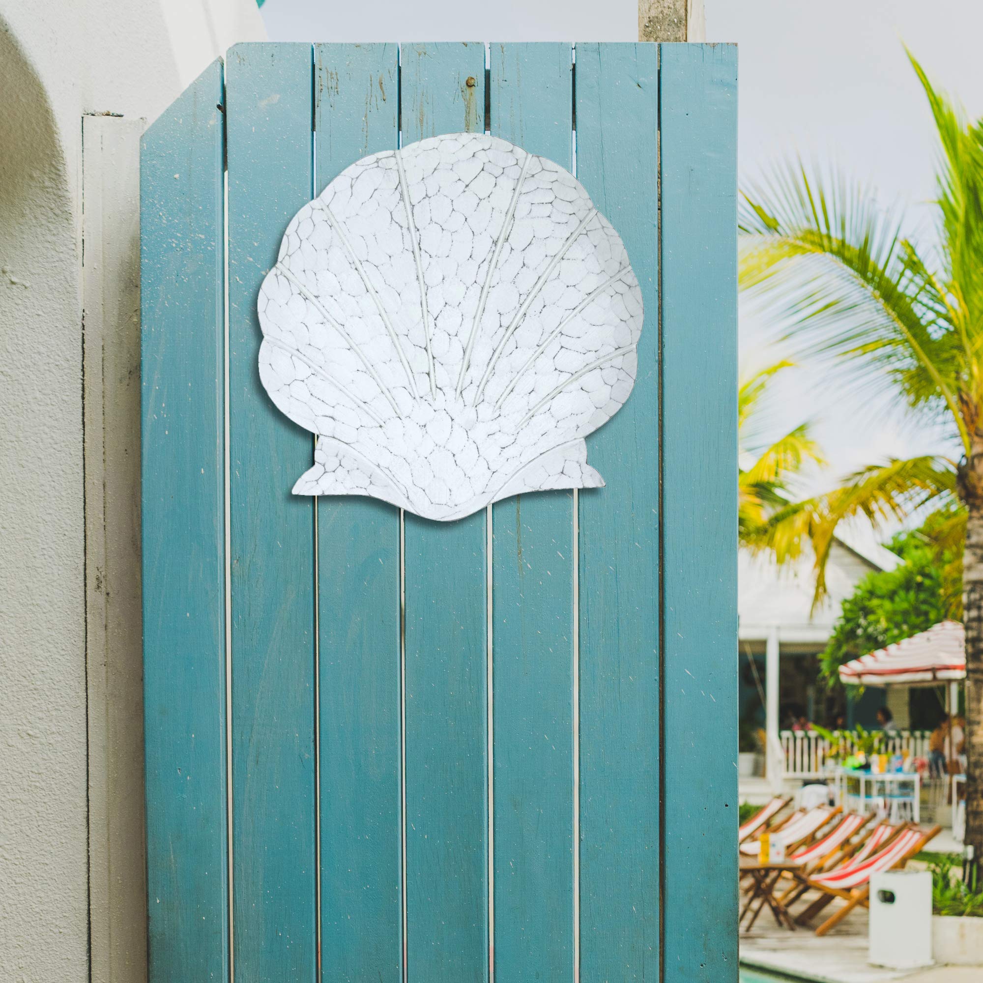 T.I. Design Hand-Carved Coastal White Scallop Shell Beach Wall Decor