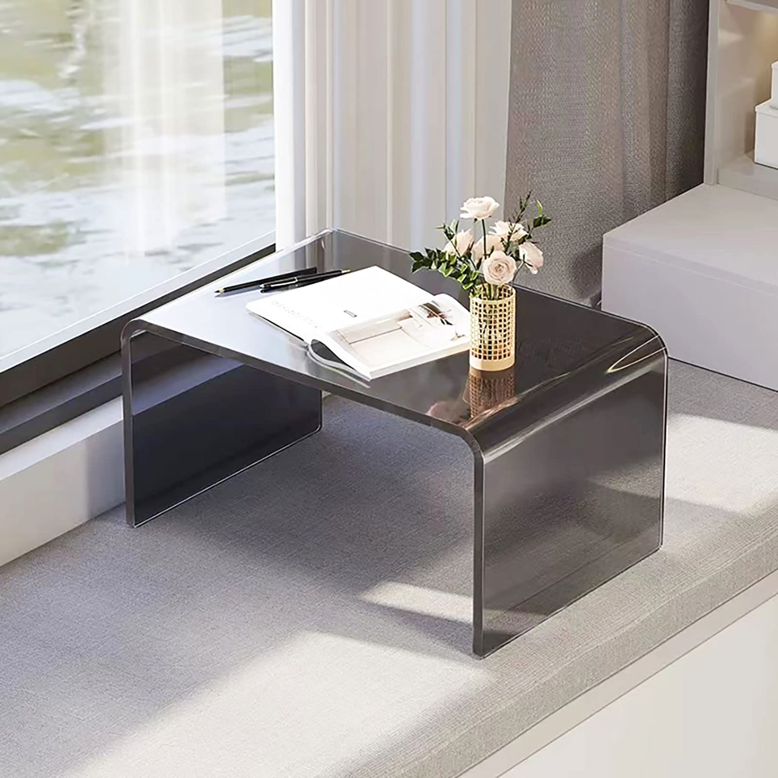 VLUOO Acrylic C Table,Multipurpose Clear Side Table Laptop End Table,Acrylic C Shape Side Table for Bedroom,Living Room and Patio|11.8 * 11.8 * 25.6IN