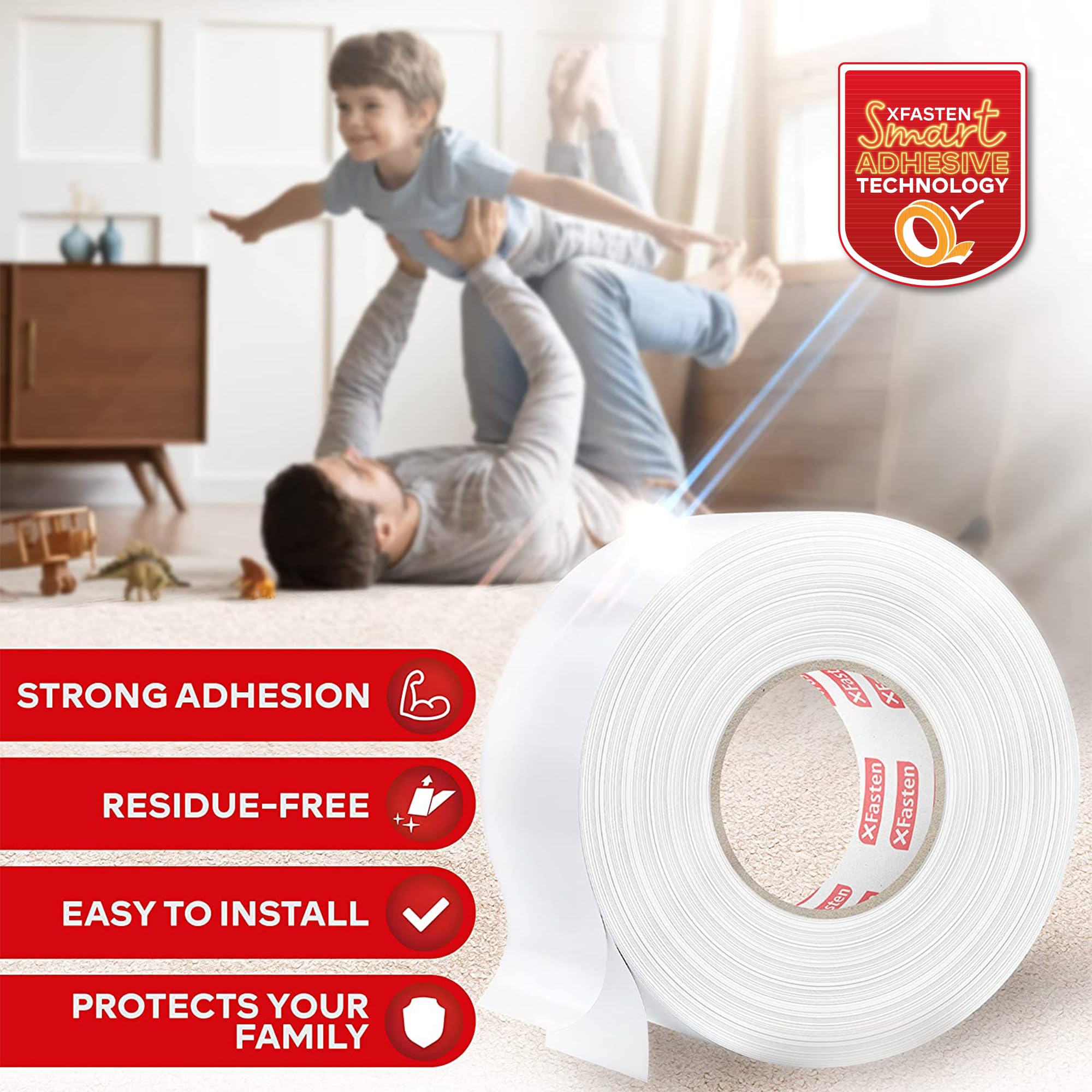 XFasten Carpet Tape Double Sided - Heavy Duty 2β x 20 yds Gentle on Surface Double Sided Carpet Tape for Area Rugs over Carpet for Hardwood Floors, Corner Rug Tape for Carpet to Carpet