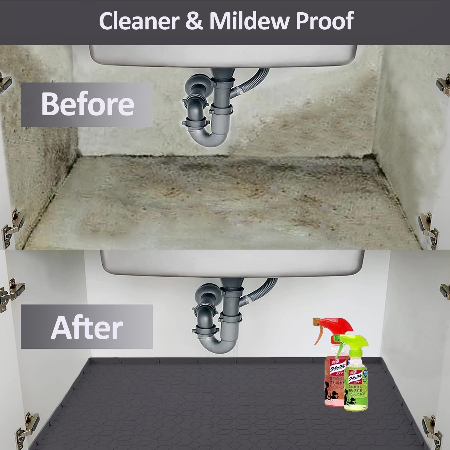 Under Sink Mats for Kitchen Waterproof, Under Sink Liner 34" x 22" for Kitchen fit 36" Cabinet, Sink Mats for Bottom of kitchen Sink for Drips Leaks, Under Kitchen Sink Mats and Protectors, Black