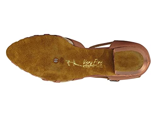 Very Fine Dancesport Shoes - Ladies' Salsa, Latin, Practice Ballroom Dance Shoes 2719FT 1-inch Flat Heel (Tan Satin & Flesh Mesh, Size 8.5)