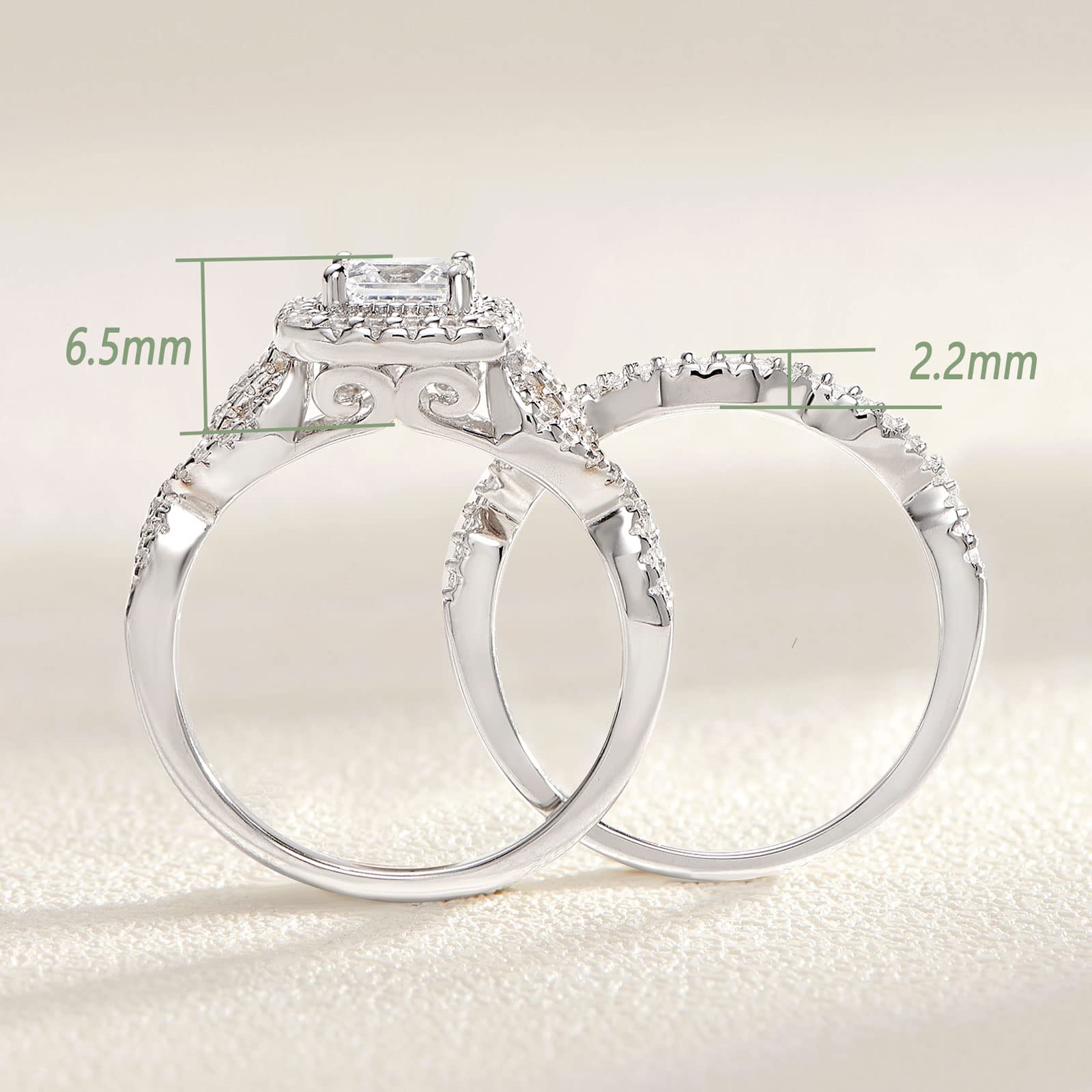 Wuziwen Princess Cut Engagement Ring Wedding Band Set 925 Sterling Silver Cubic Zirconia Cz Size 7