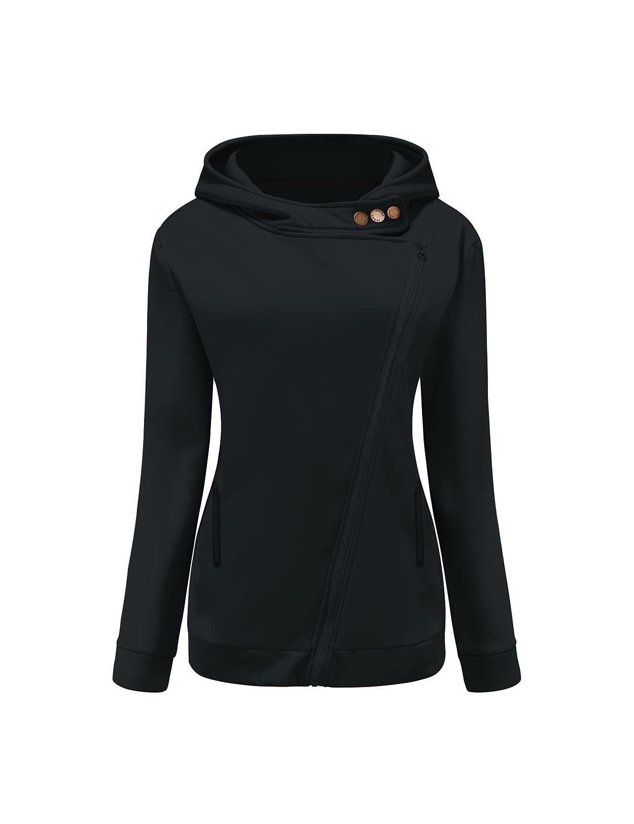Women Zip Up Hoodie Sweatshirt Long Sleeve Fleece Hooded Jacket Coat Black L