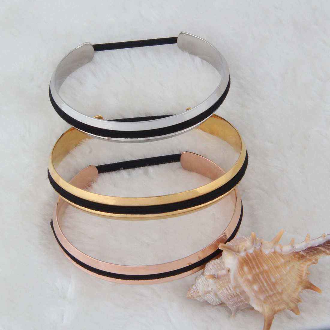 ZUOBAO Stainless Steel Bracelet V Groove Cuff Bangle (3 Pcs Set)