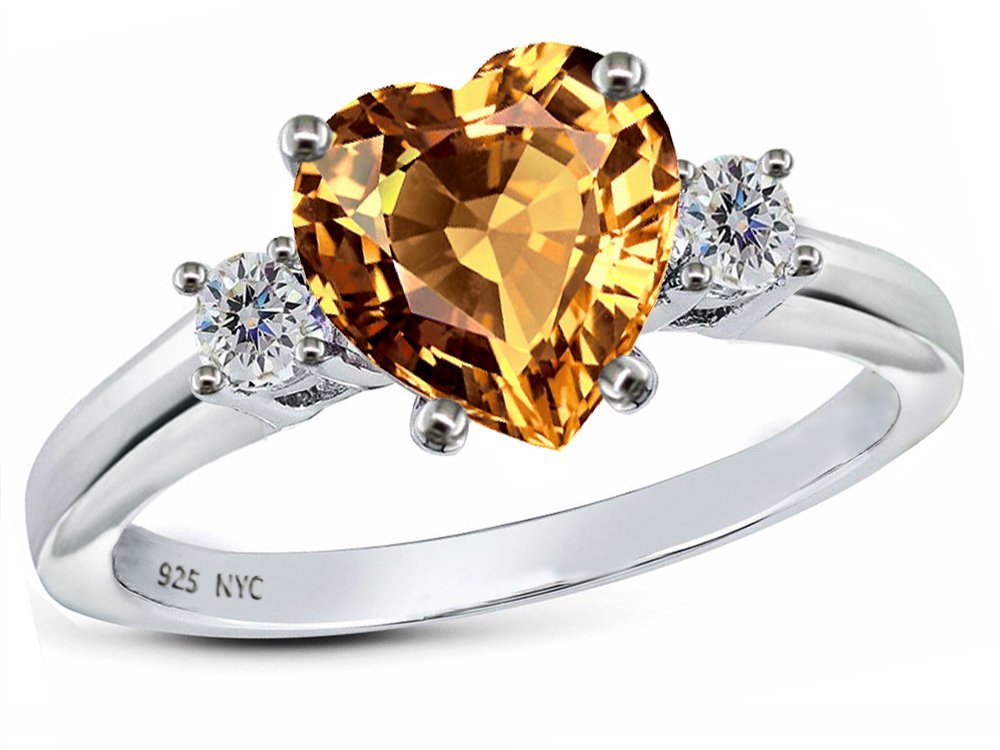 Star K 8mm Heart Shape Simulated Imperial Yellow Topaz Ring Sterling Silver Size 8.5