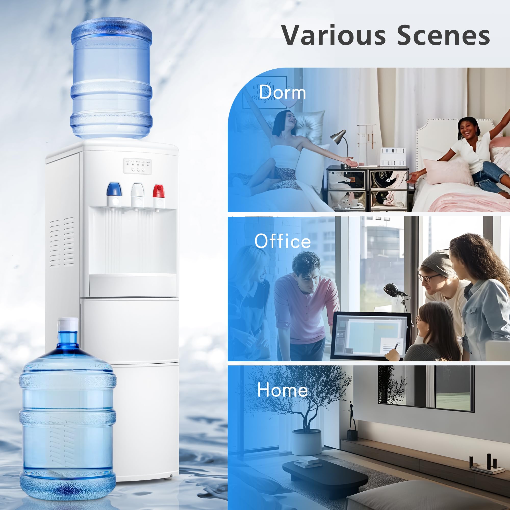 ZAFRO 2-in-1 Bottom Loading Water Cooler Dispenser Hot and Cold 3 to 5 Gallon Bottle Water Dispenser 27LBS/24H Ice Maker Machine with Child Safety Lock(White)