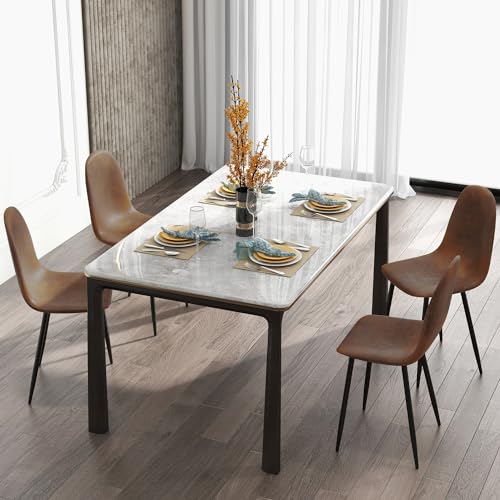 Wonder Comfort Shell Lounge Chair Set of 4 with Suede PU Upholstered Cushion Mid Century Faux Armless Leather Dining Room Seat, Brown