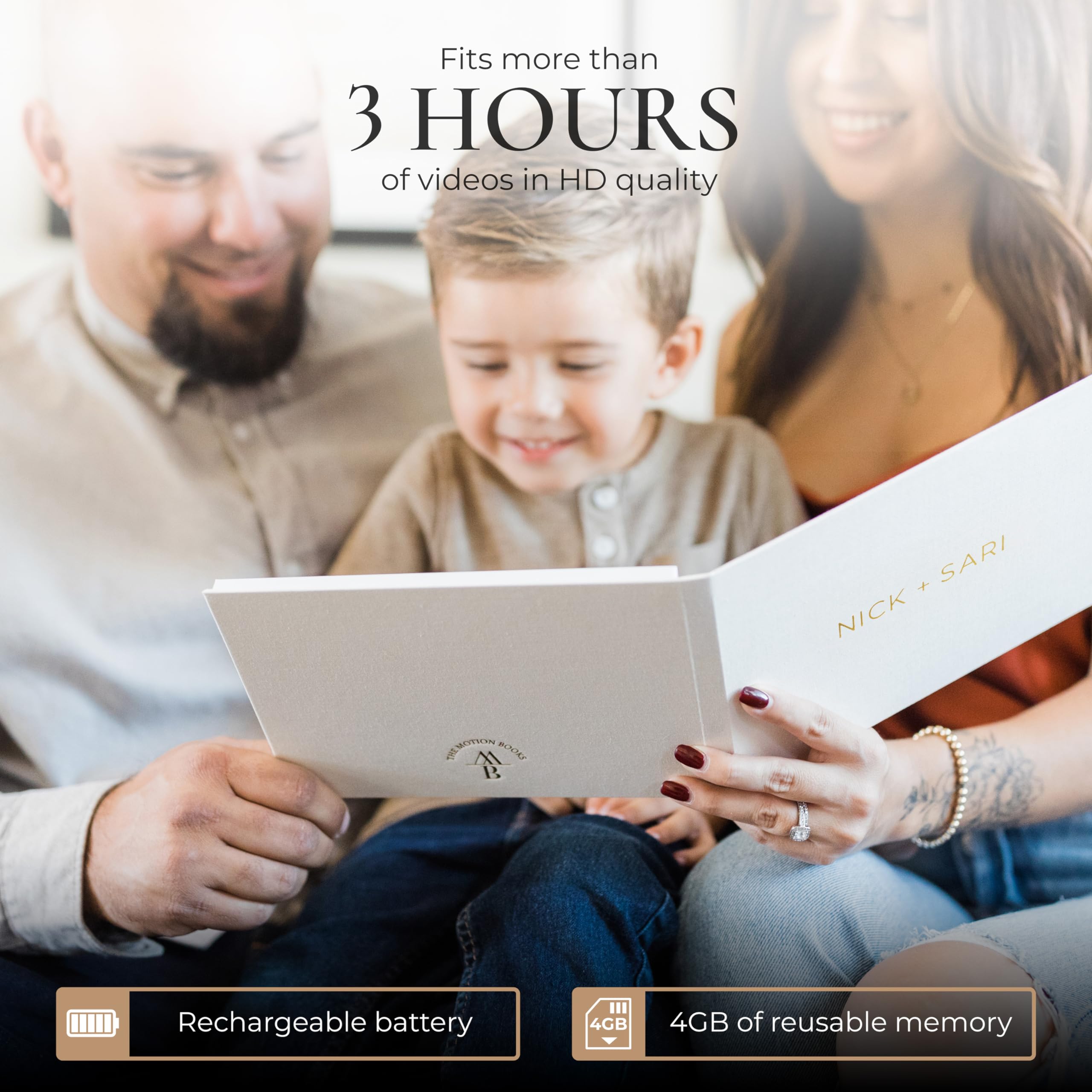 The Motion Books (PERSONALIZED) | Customized Luxury Linen Bound Video Book | Custom Video Album | Up to 3 hours of video, 7β IPS Display, 4GB of memory & Rechargeable Battery