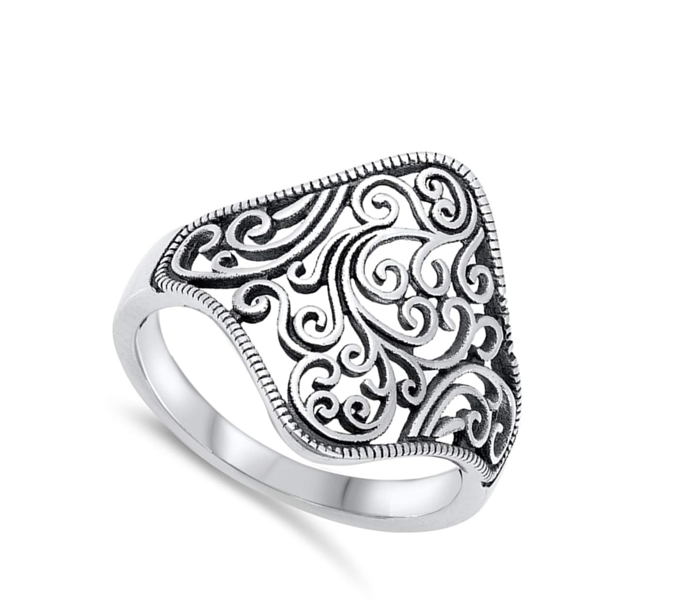Unique Filigree Swirl Bali Style Ring New .925 Sterling Silver Band Size 8