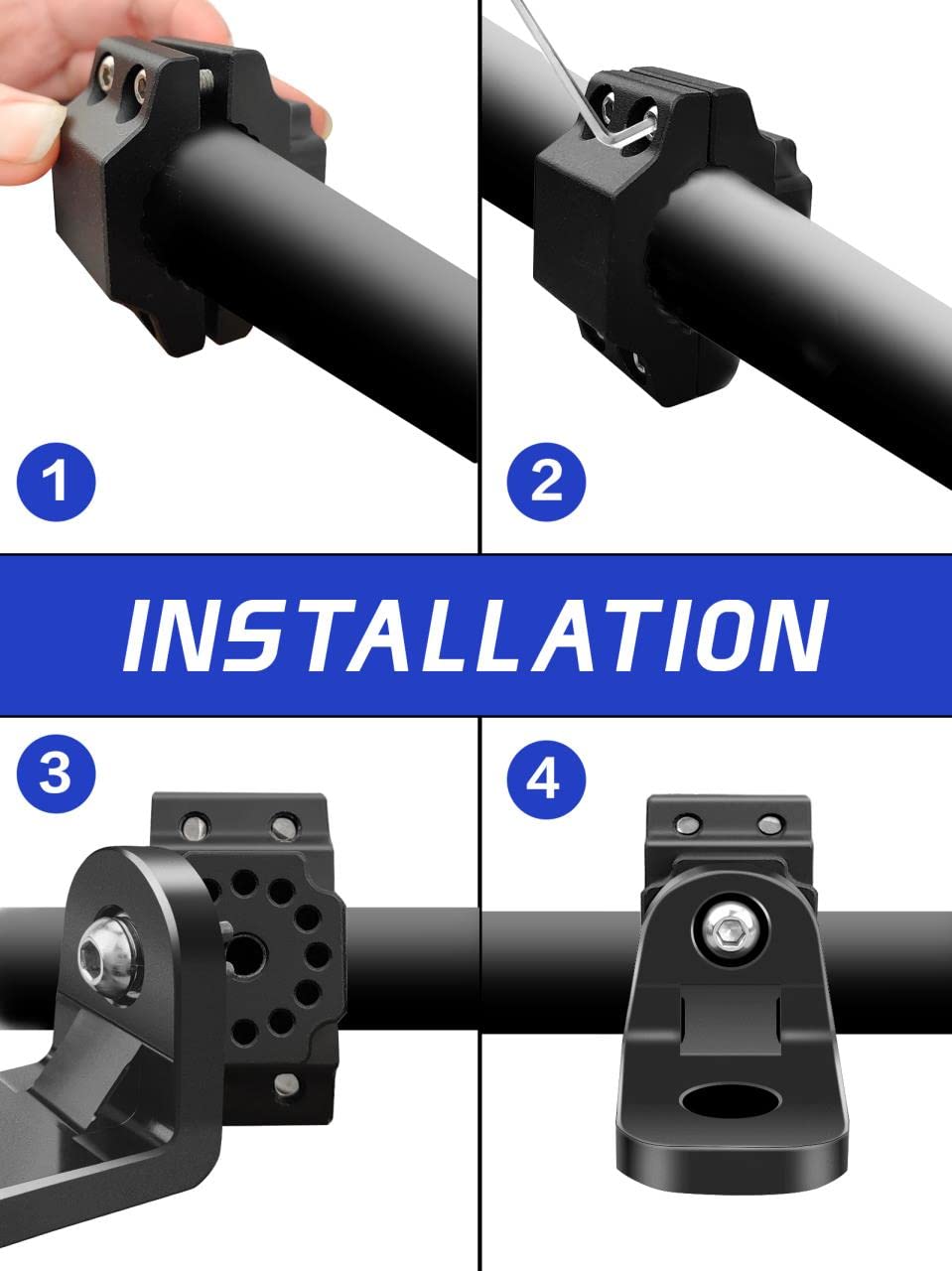 ZIDIYORUO Whip Light Mounts for ATV, Quad ATV Light Mounts Fit 0.875", 1", 1.125" Rack Bars and Bandlebars, Adjustable ATV Mount Made of Alloy Aluminum, Easy Installation (2 pcs Black)