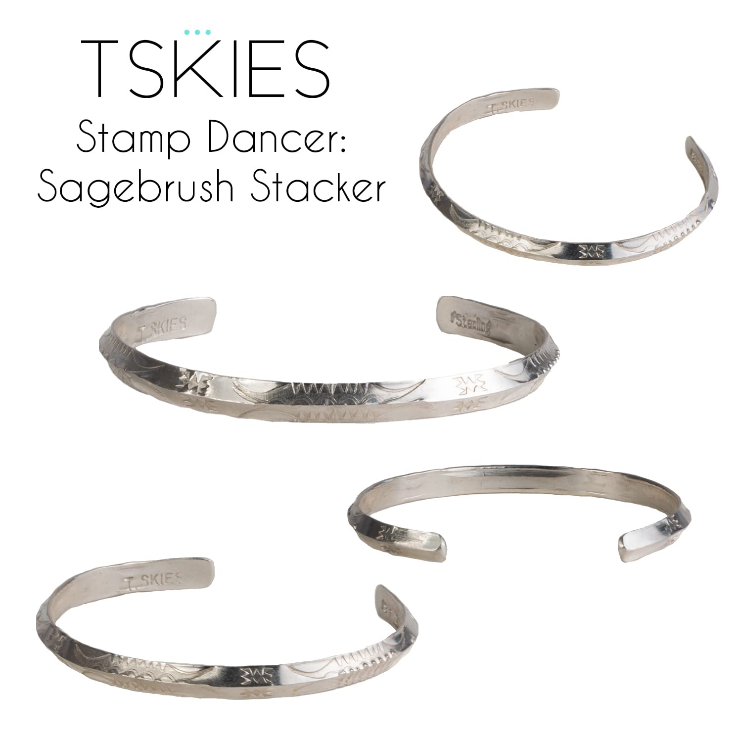 Turquoise Skies TSKIES Stamp Dancer: Sagebrush Stacker Sterling Silver Bracelet (small)