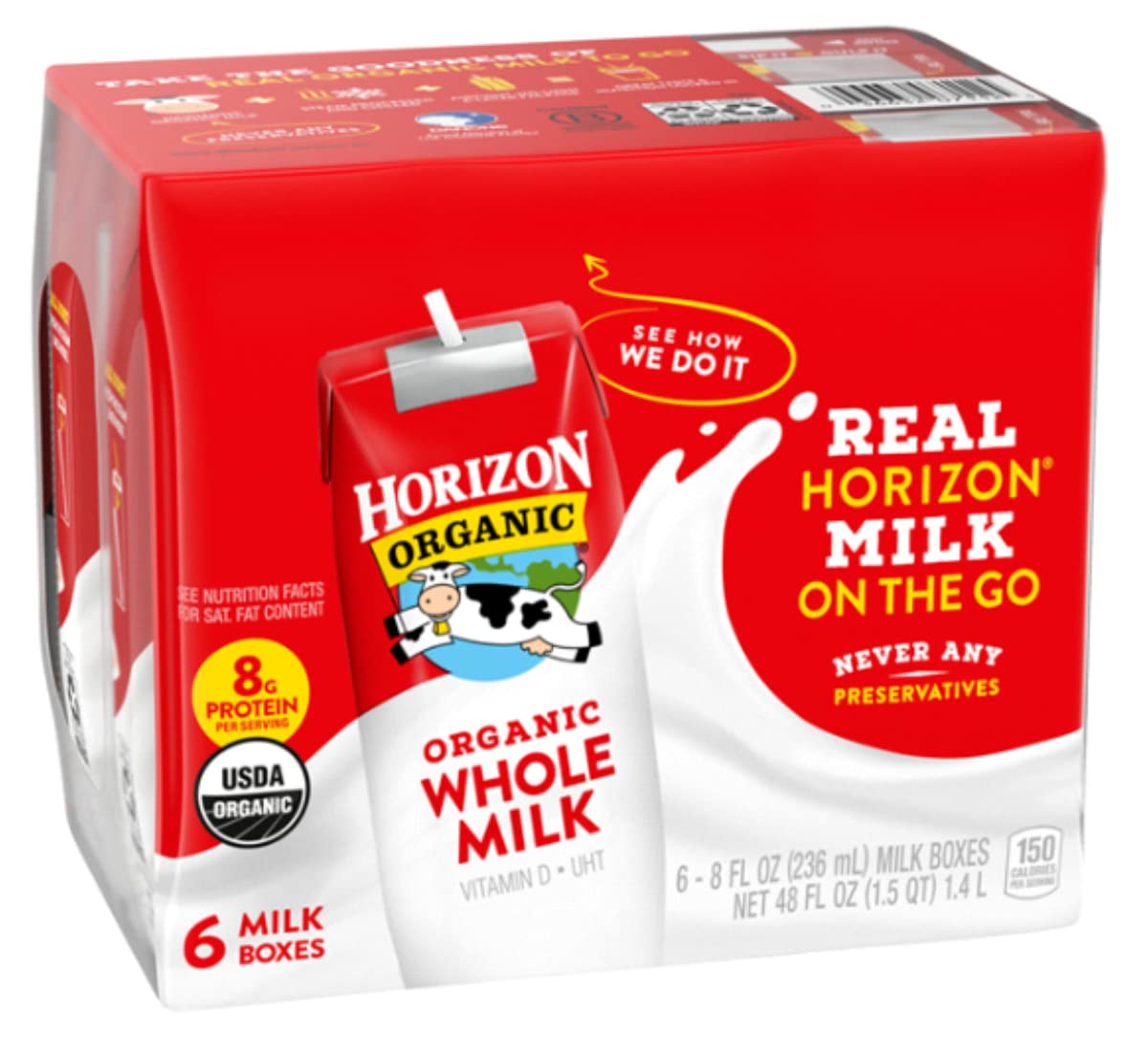Whole Milk boxes Organic Shelf-Stable Milk Whole, Horizon Whole Milk Single Serve, 8.0 Fl OZ Bundled with a BETRULIGHT Fridge Magnet β 6 Pack