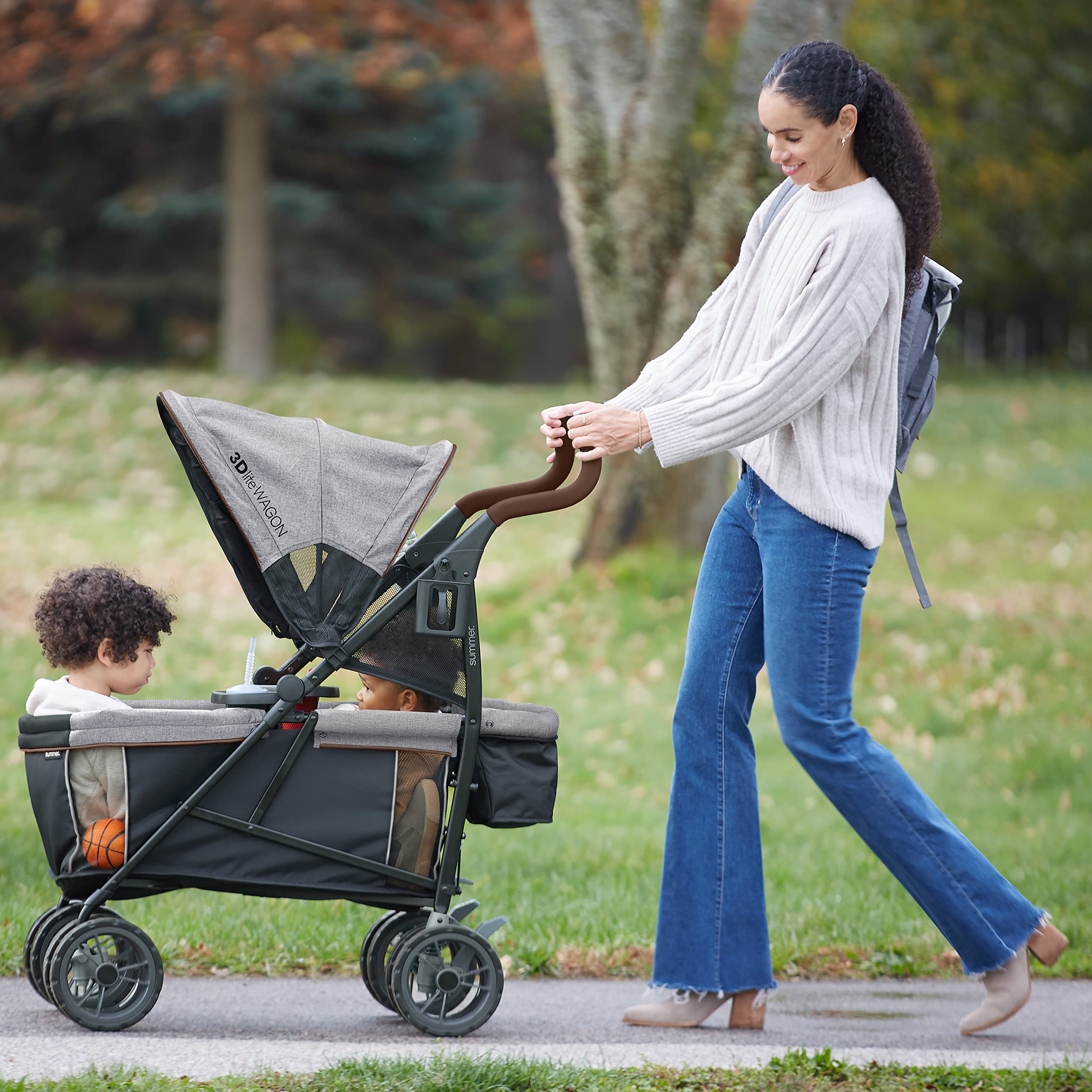 Summer Infant 3Dlite Wagon Convenience Lightweight Stroller for Infants, Accommodates up to 50 Pounds and Holds 2 Children, Black/Gray