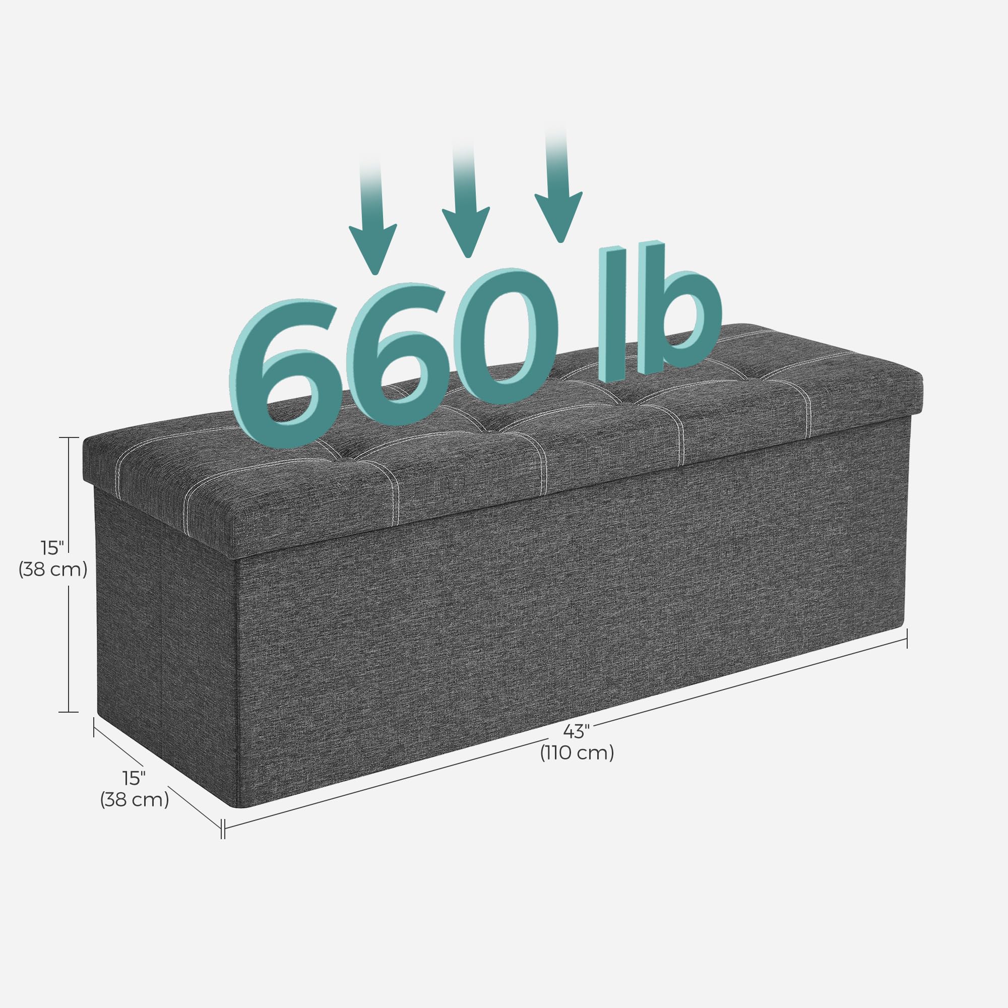 SONGMICS Ottoman Storage Bench, 35 Gal. Folding Chest with Breathable Linen-Look Fabric, Holds 660 lb, for Entryway, Living Room, Bedroom, Dark Gray ULSF077G04