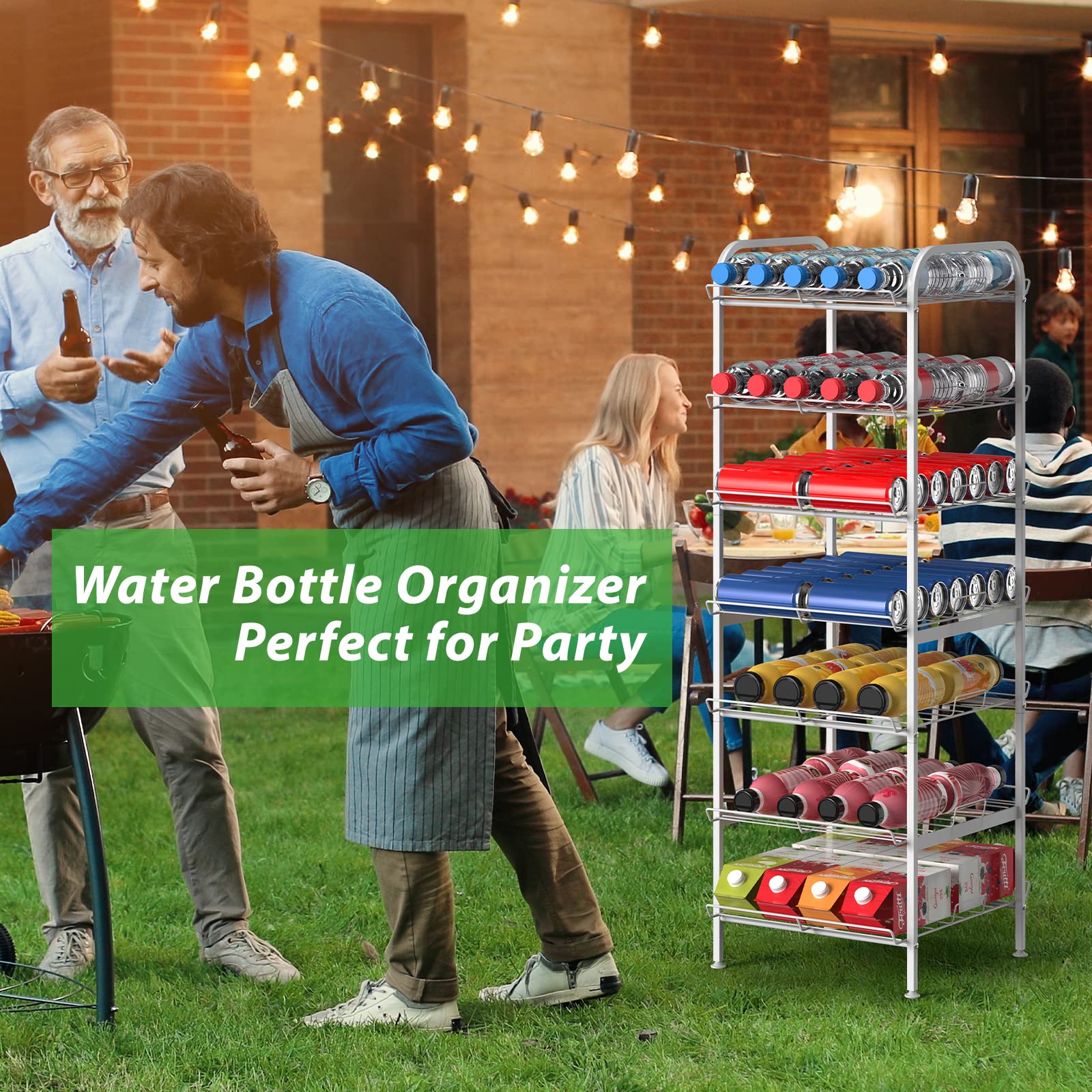 Vrisa Water Bottle Organizer Free Standing Water Bottle Storage Rack Adjustable Water Bottle Holder for Kitchen Pantry Food Storage White 7 Tier