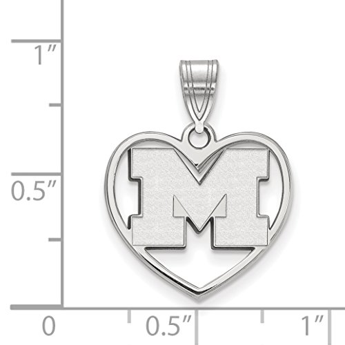 University of Michigan Wolverines School Letter Inside Heart Shaped Pendant in Sterling Silver 15x17mm