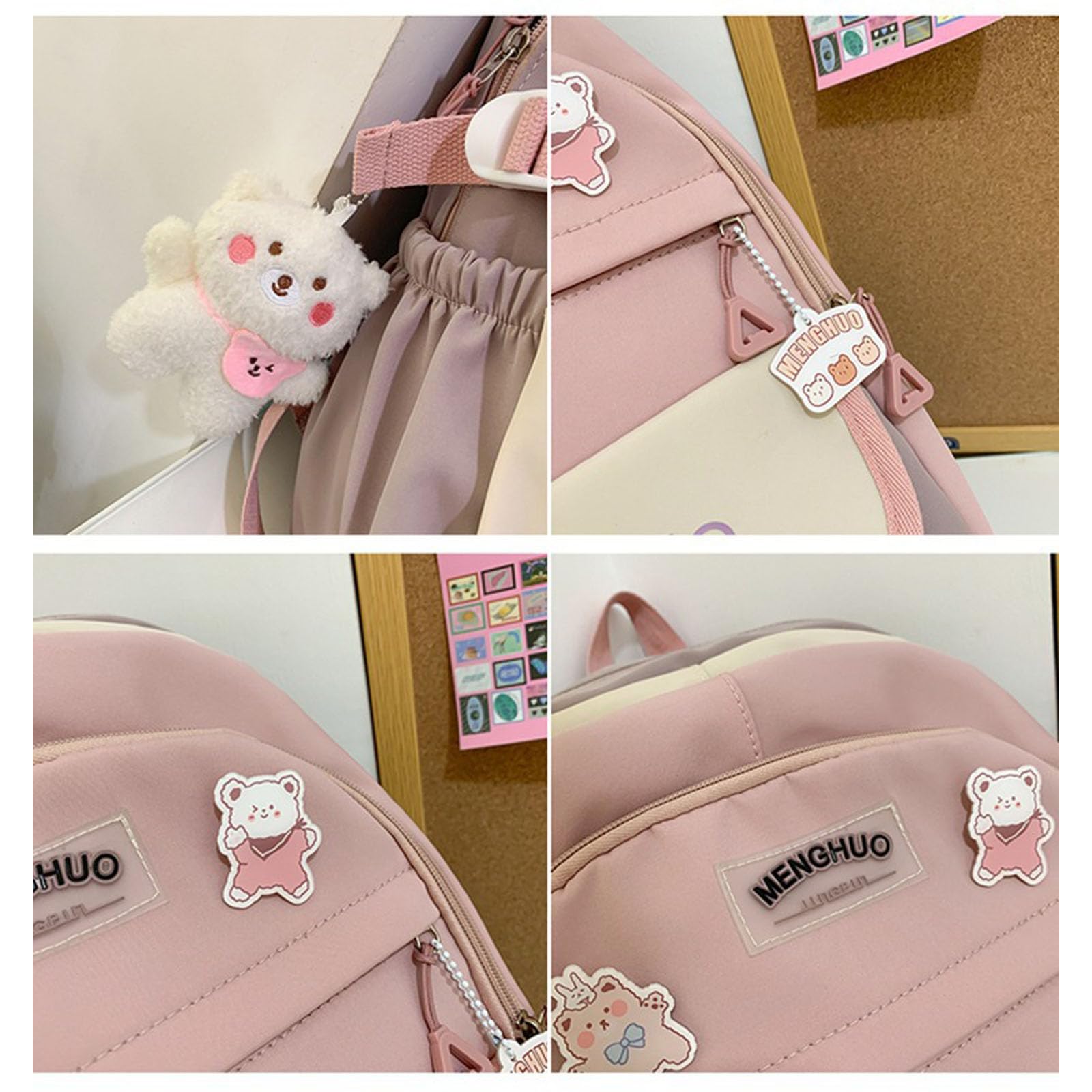 Tenbip Kawaii Backpack Cute Backpack Aesthetic Backpack Preppy Backpack Kawaii School Supplies with Bear Accessories (White)…