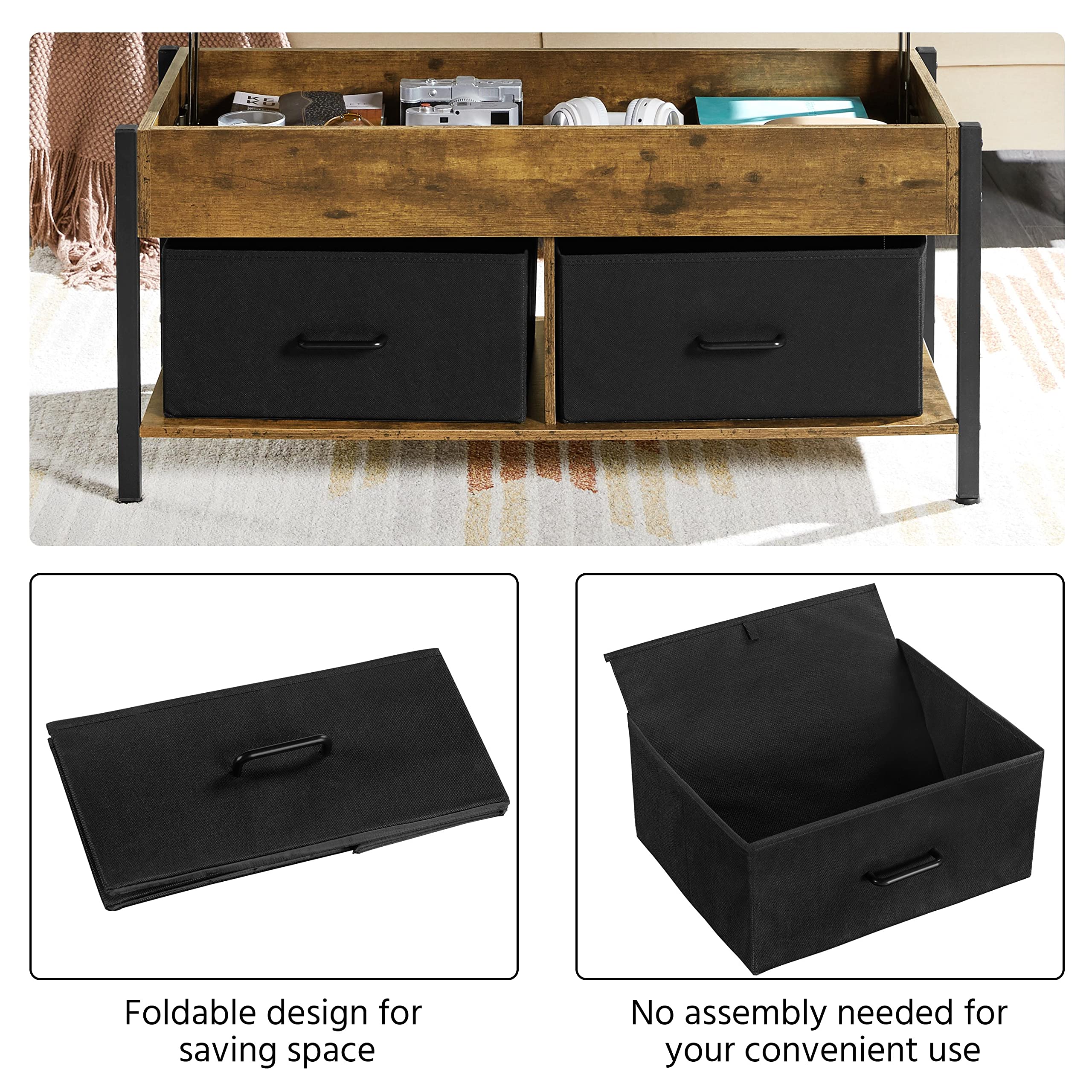 Yaheetech Living Room 3-Piece Coffee Table Sets for Home and Office, Lift Top Coffee Table with Baskets & Hidden Compartment, 2PCS Rustic Industrial End Tables with 2-Tier Shelves, Rustic Brown