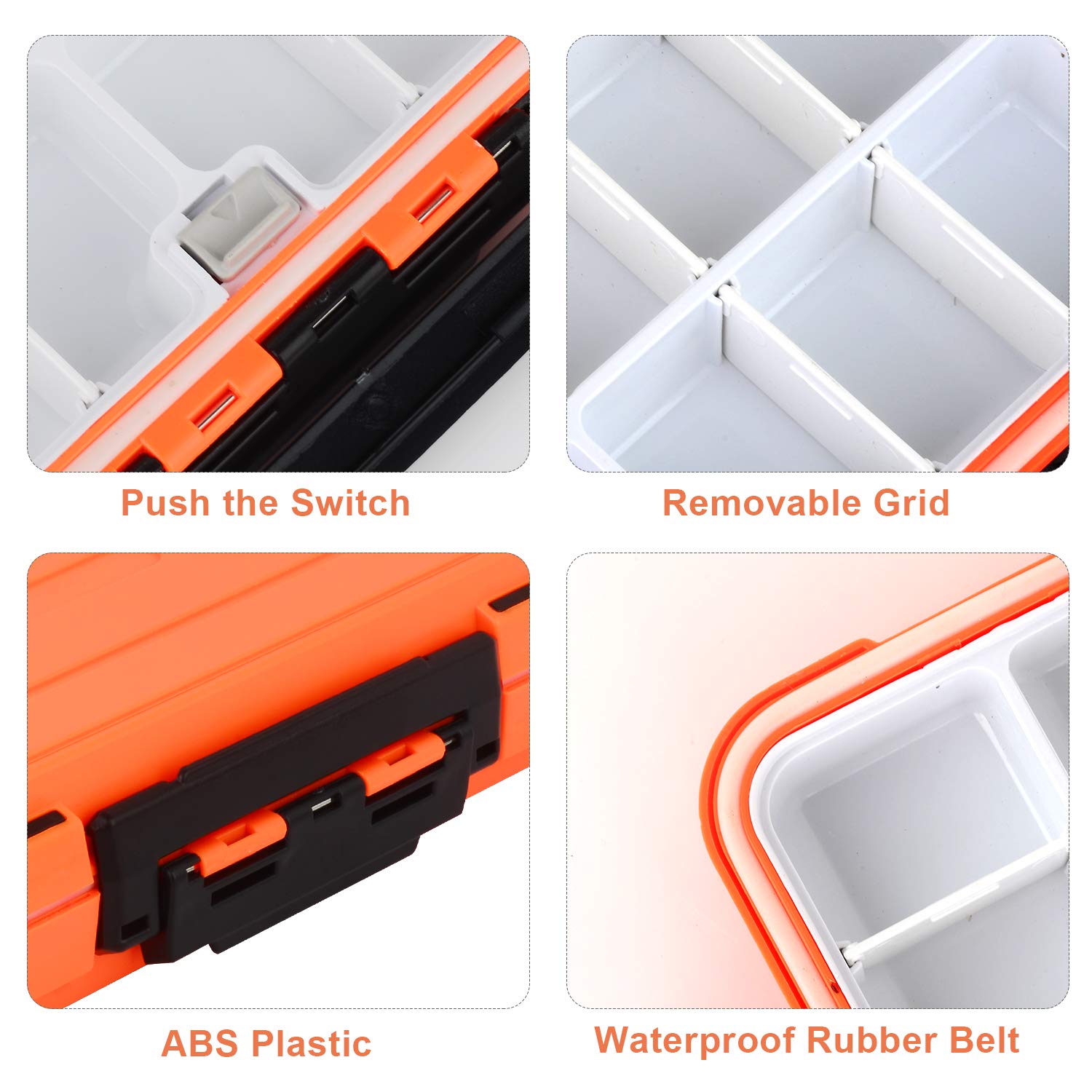 Uniwit Fishing Tackle Box Compact Waterproof Fishing Storage Box, Plastic Fishing Lure Box, Removable Grid Storage Organizer Making Kit for Fishing Lure/Hook Beads Earring Container Tool (Orange)