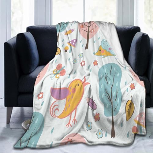 Throw Blanket 30x40 Inch,Bird Abstract Flower Summer Flannel Soft Cozy Fluffy Throw Blankets and Warm Throws for Adults in Couch Sofa Bed 40x30 Inch