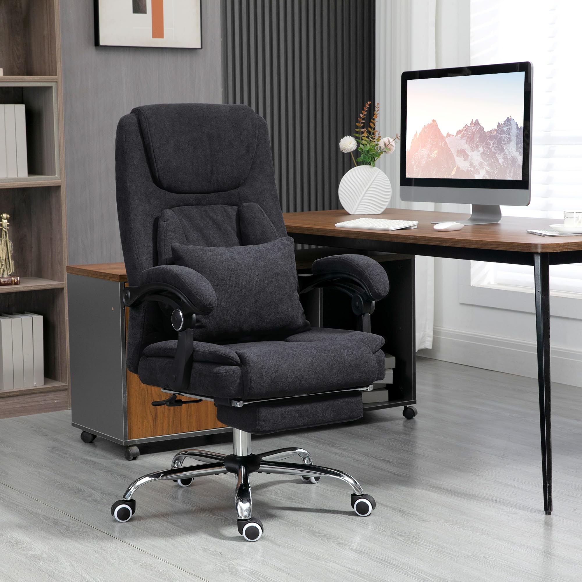 Vinsetto 3D Kneading Massage Office Chair with Reclining, Swivel Fabric Computer Chair with Footrest, Armrest, Black