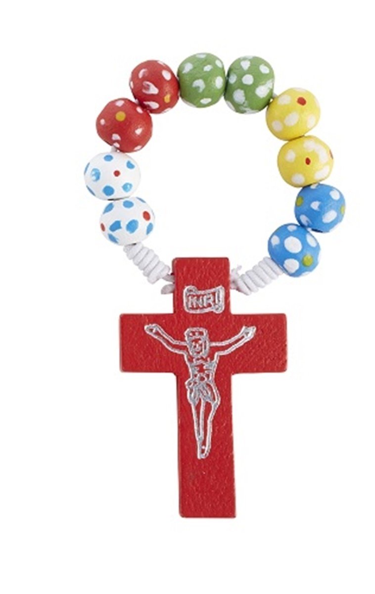 Wooden Rosary Rings with Assorted Color Crosses, Pack of 50, 2 1/2 Inch