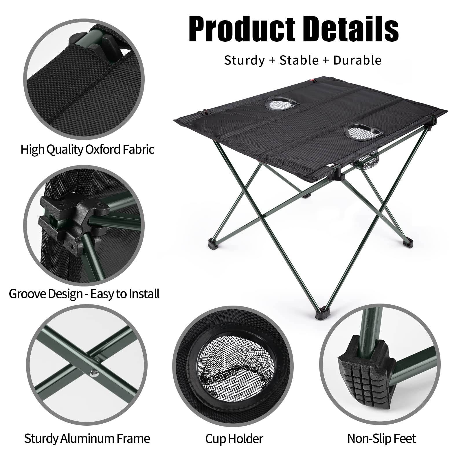 VOOVY Portable Camping Picnic Folding Tables with 2 Cup Holders, Ultralight Compact Roll Up Backpacking Tables with Carrying Bag for Outdoor Picnic, Hiking, BBQ, Party(Silver)