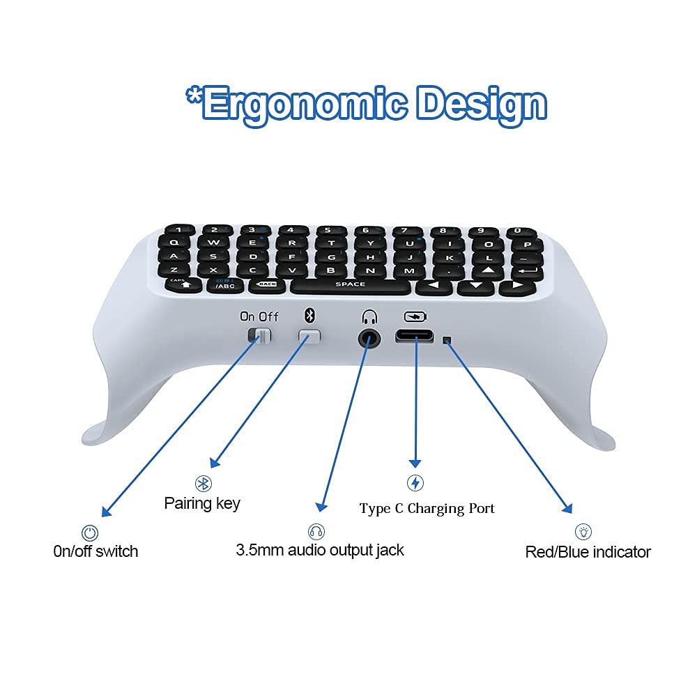 Wireless Keyboard for PS5 Controller, arVin Rechargeable Bluetooth Keypad Gamepad Online Gaming Live Chat Message Chatpad Keyboard with Built-in Speaker & 3.5MM Audio Jack for Playstation 5 Dualsense