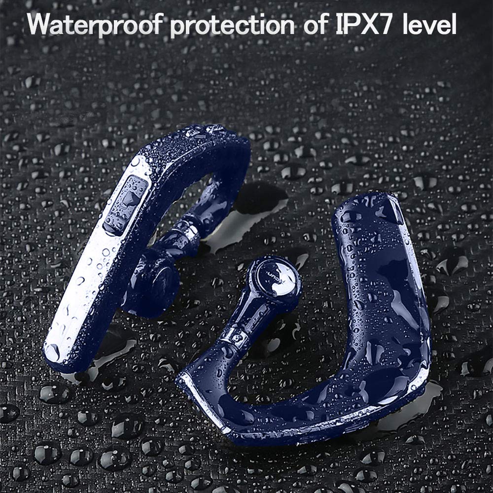 SLUB [Plus] Bluetooth 5.0 Headphones with Mic for Cell Phone True Wireless Waterproof IPX7 Earhook Lightweight 12H Playtime Invisible Earbuds for iPhone/Android (Blue)