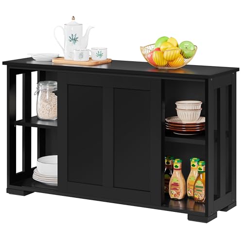 Yaheetech Sideboard Buffet Cabinet, Kitchen Storage Cabinet with Sliding Door and Adjustable Shelf, Stackable Cabinets Console Table for Living Room, Kitchen, Dining Room, Hallway, Black