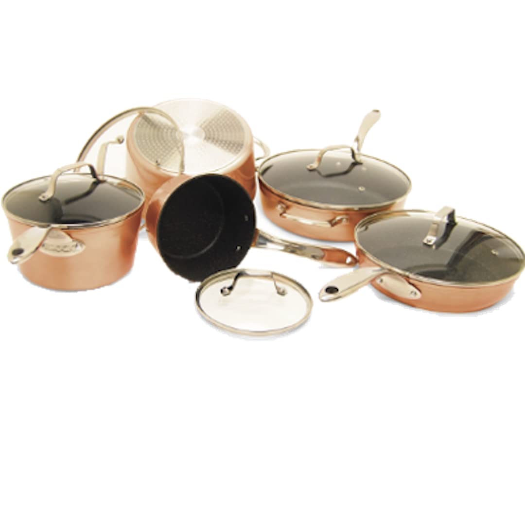 Starfrit The Rock 030910-001-STAR 10-Piece Copper Cookware Set, Black, 26.7in x 15.1in x 9.5in