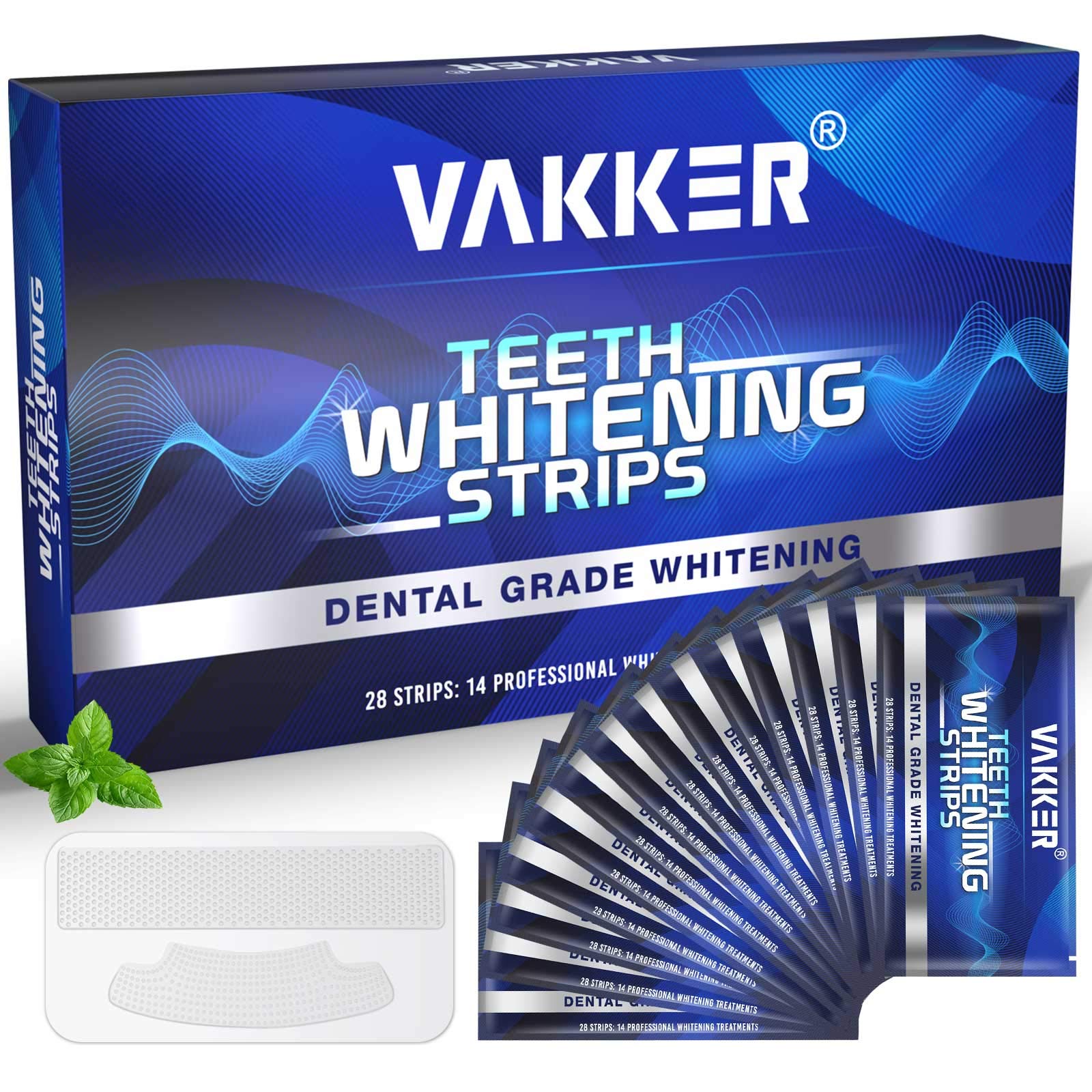 Teeth Whitening Strip, VAKKER 28 Non-Sensitive White Strips Teeth Whitening Kit, 30 mins Fast-Result Teeth Whitener for Tooth Whitening, Up to 10 Shades Whiter, Remove Stains from Coffee, Smoking