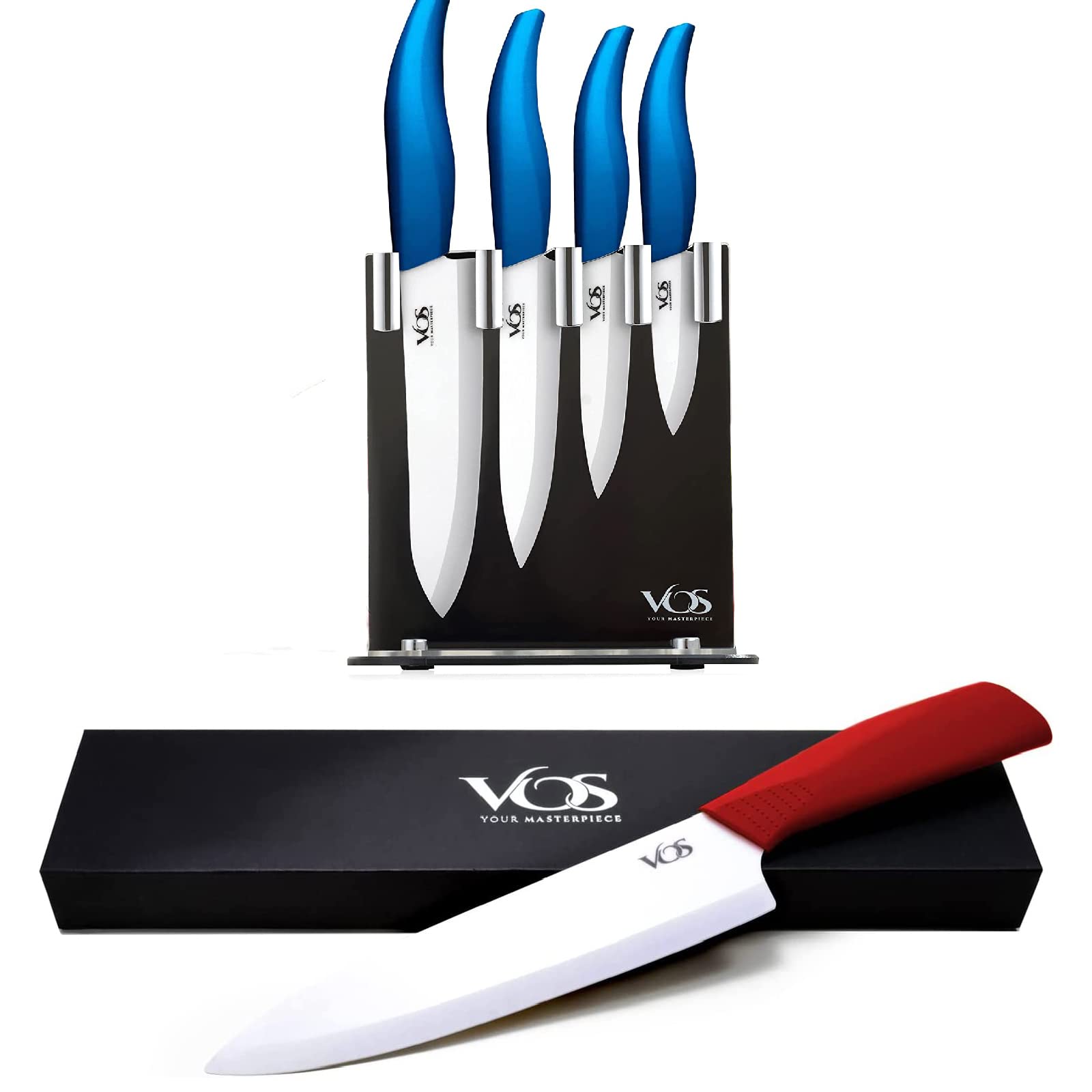 Vos Ceramic 4 Pcs Knife Set with Holder and Chef Knife