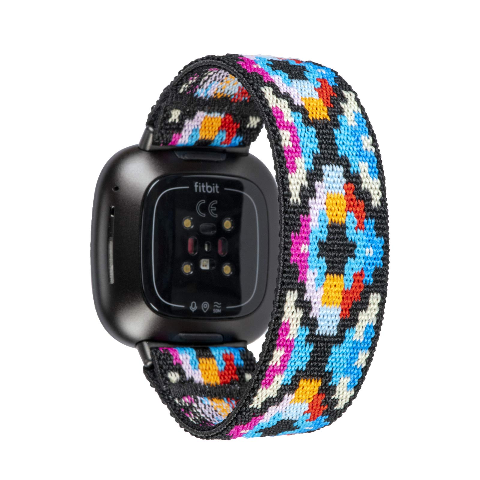Tefeca Replacement Band for Fitbit Versa 3 and Fitbit Sense, Stretchy Elastic Strap for Sports Exercise Workout Yoga Pilates, Wristband for Women(Geometry,M fits Wrist Size : 6.5-7.0 inch)