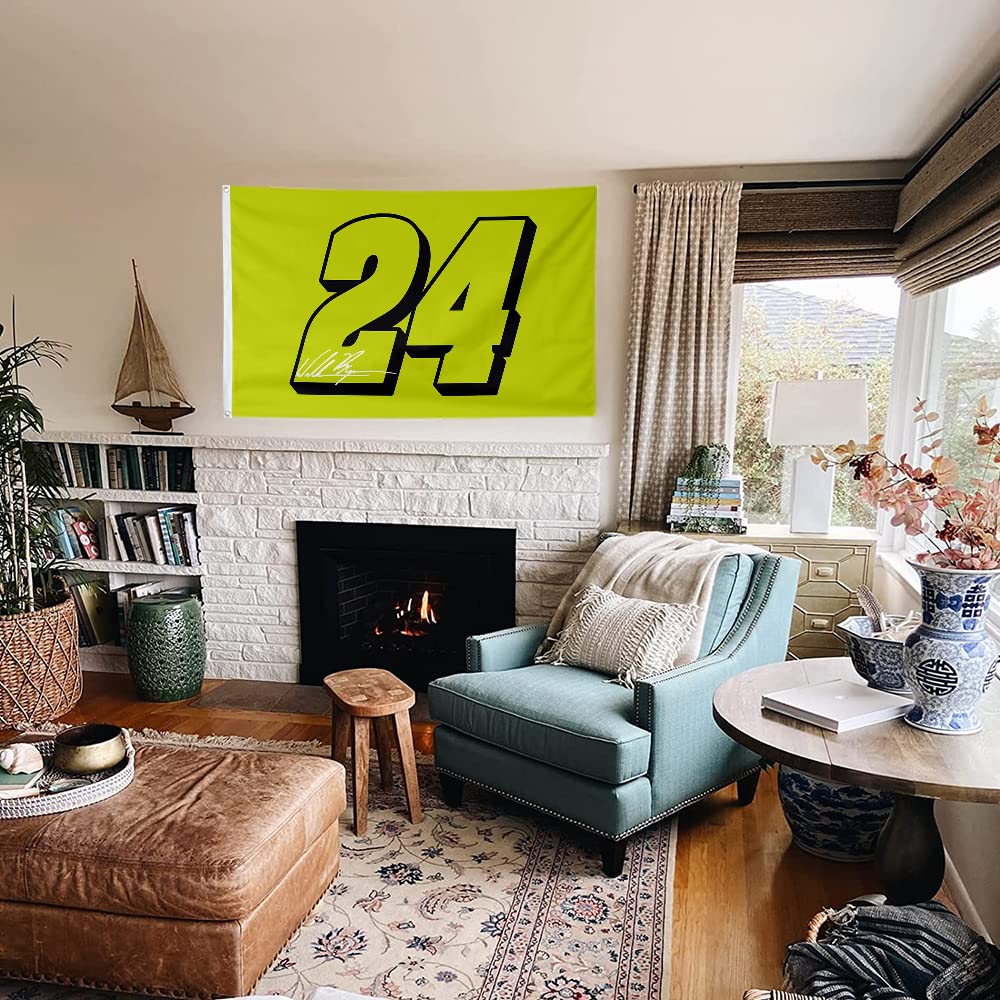 Yanbooch Autographed Checkered Racing Flag William Byron #24 Flag Banner 3x5Feet for Car Fans with Brass Grommets
