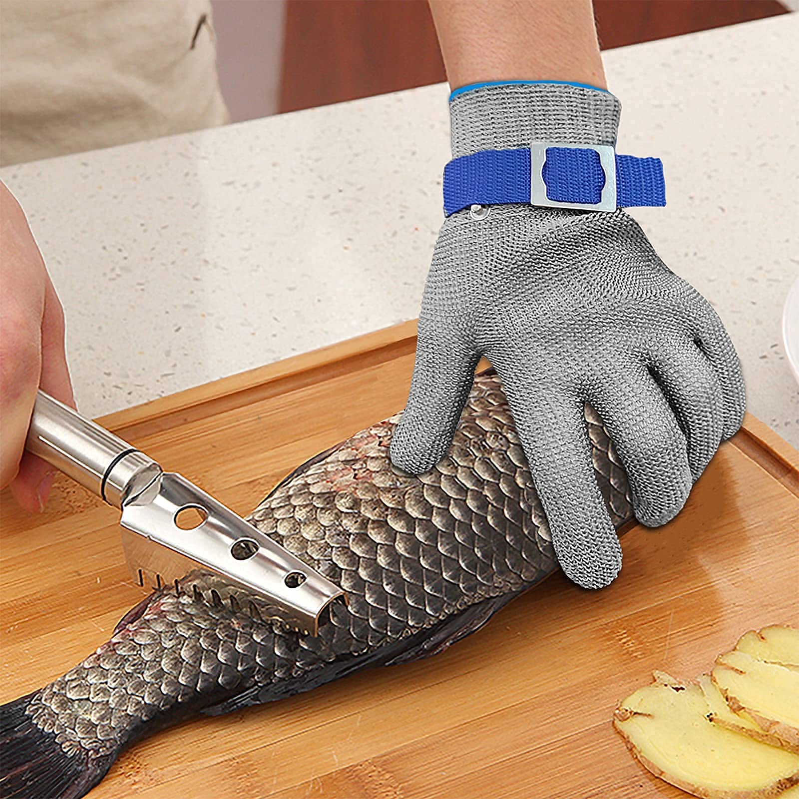 TS 2.0 ANSI A9 Cut Resistant Glove Stainless Steel Mesh Metal Wire Glove Durable Rustproof Reliable Cutting Glove for Meat Processing, Food Cutting (Medium)