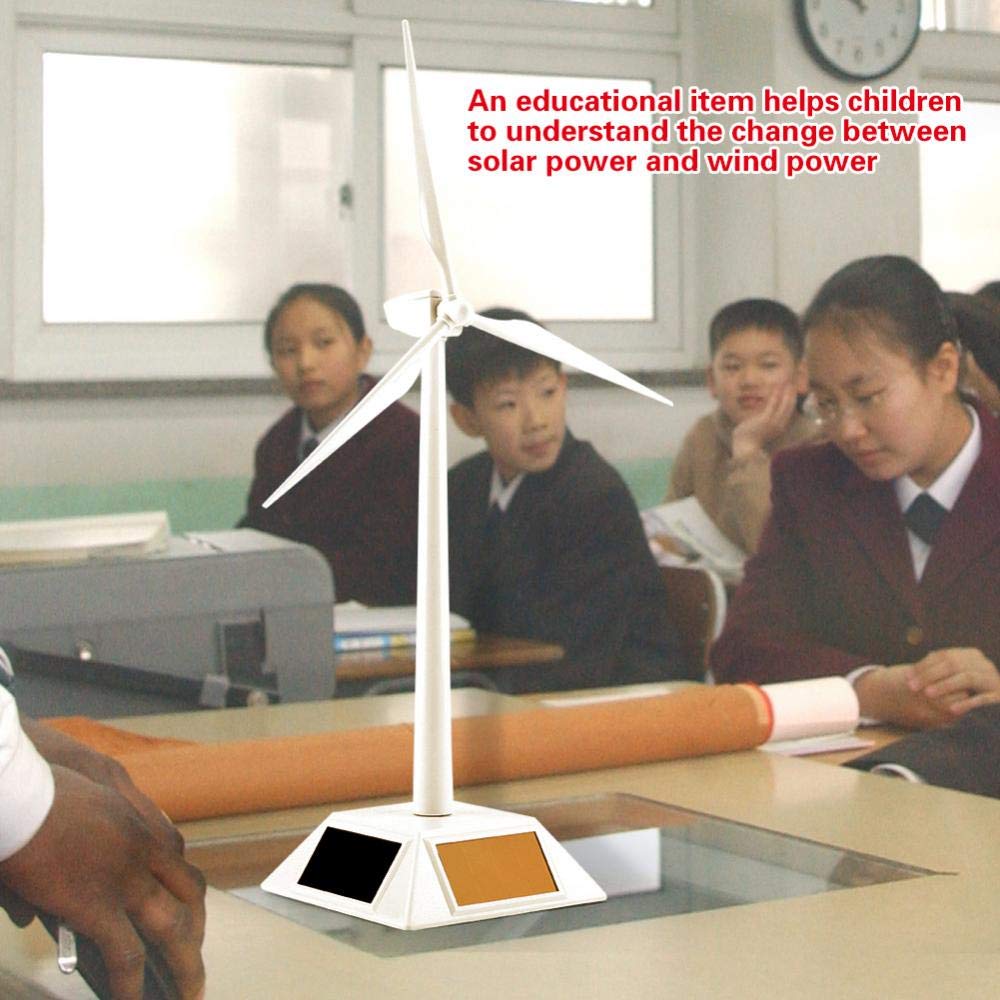 Solar Powered 3D Windmill Assembled Model Craft Kids Children Education Learning Fun Toy Gift ABS Plastics Wind Turbine White for Home Desktop Decor Garden Ornament