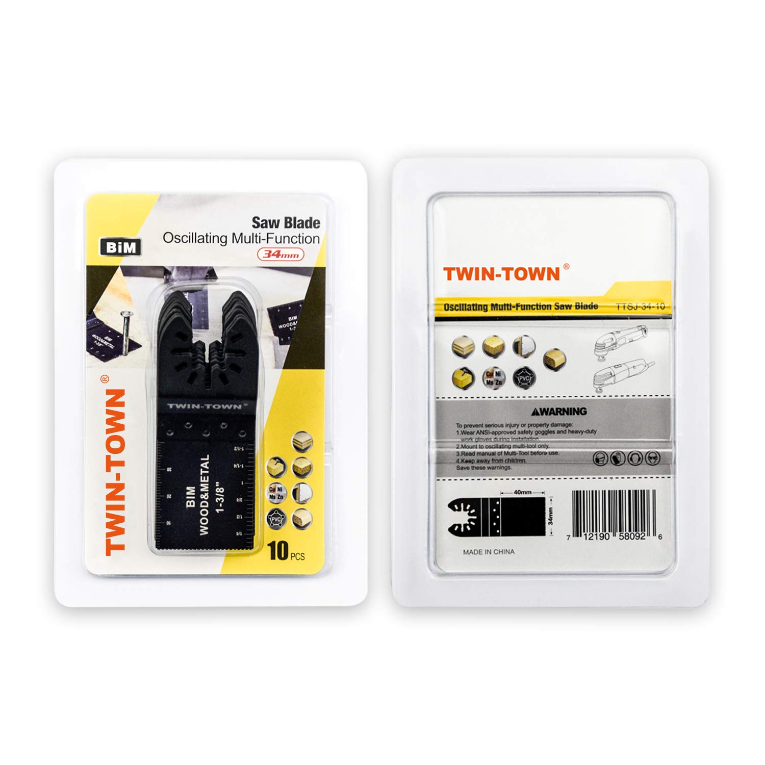 TWIN-TOWN 10PCS Wood/Metal Bi-Metal Oscillating Multitool Quick Release Oscillating Saw Blades Fits Fein Multimaster, Porter Cable, Black&Decker, Bosch Craftsman, Ridgid, Makita, Milwaukee, Dewalt