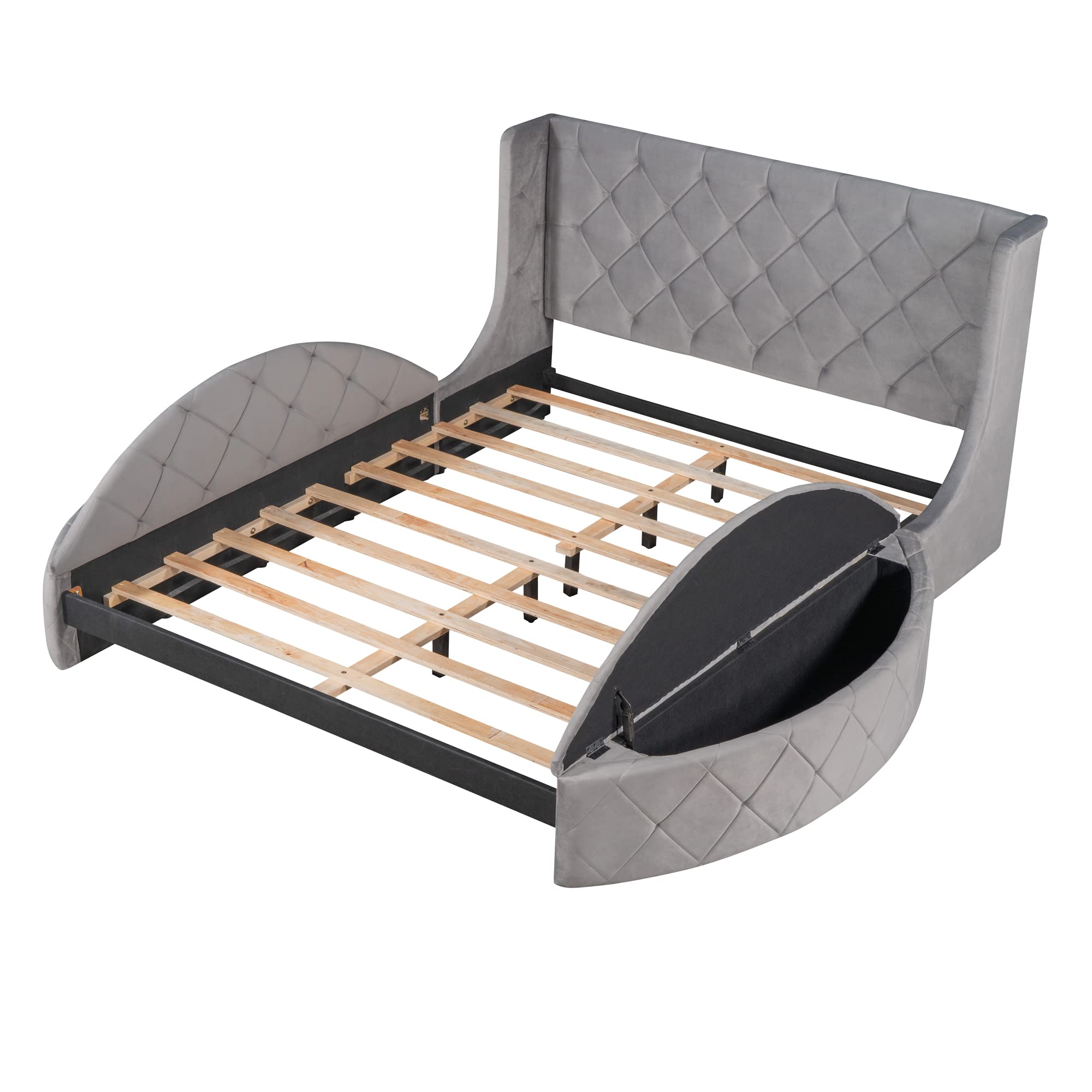 Yehha Full Size Frame w/Twin Trundle & 2 Storage Drawers, Wooden Platform Bed w/Slat Support, No Box Spring Needed, for Kids Teens Adults Bedroom, Gray, Grey