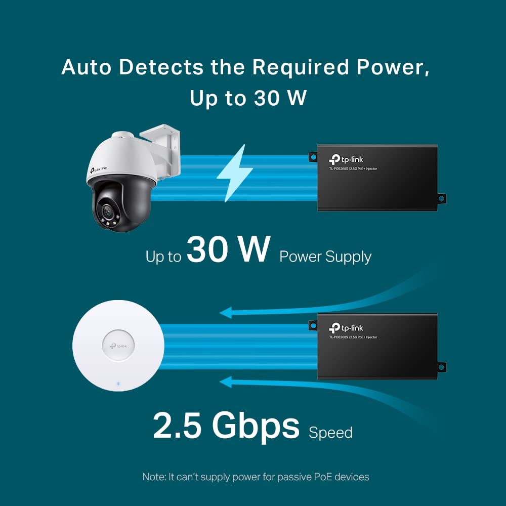 TP-Link TL-PoE260S 802.3at/af 2.5G PoE+ Injector | Non-PoE to PoE Adapter | Supplies up to 30W (PoE+) | Plug & Play | Desktop/ Wall-Mount | Distance Up to 328 ft. | UL Certified