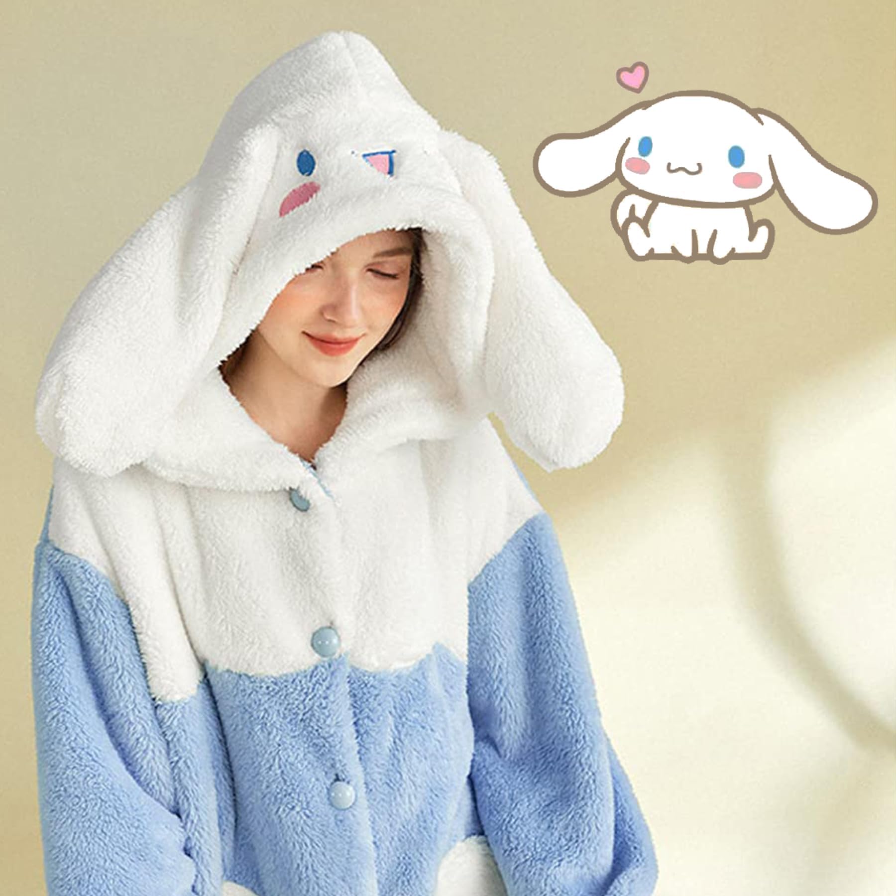 wsvyhoe Cartoon Pajamas Girl Warm Plush Sleepwear Robe Button Bathrobe Halloween Christmas Cosplay Clothes-M