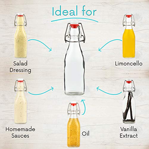 WILLDAN Set of 6-8.5oz Swing Top Glass Bottles - Flip Top Brewing Bottles For Kombucha, Kefir, Vanilla Extract, Beer - Airtight Caps and Leak Proof Lids, Bonus Gaskets and Funnel