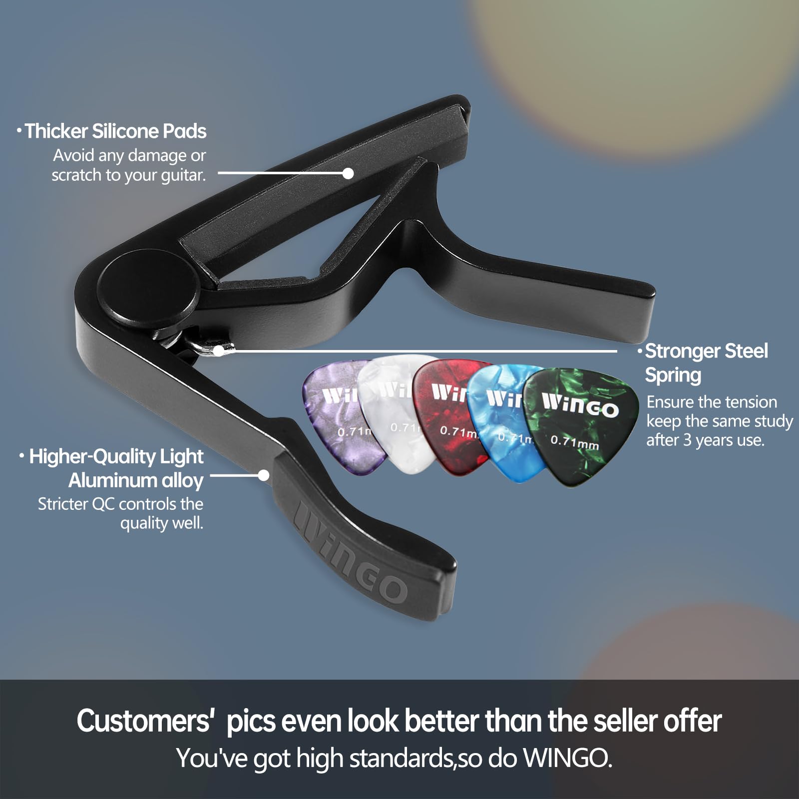 WINGO Guitar Capo for Acoustic and Electric Guitars with 5 Picks for Free, Red.