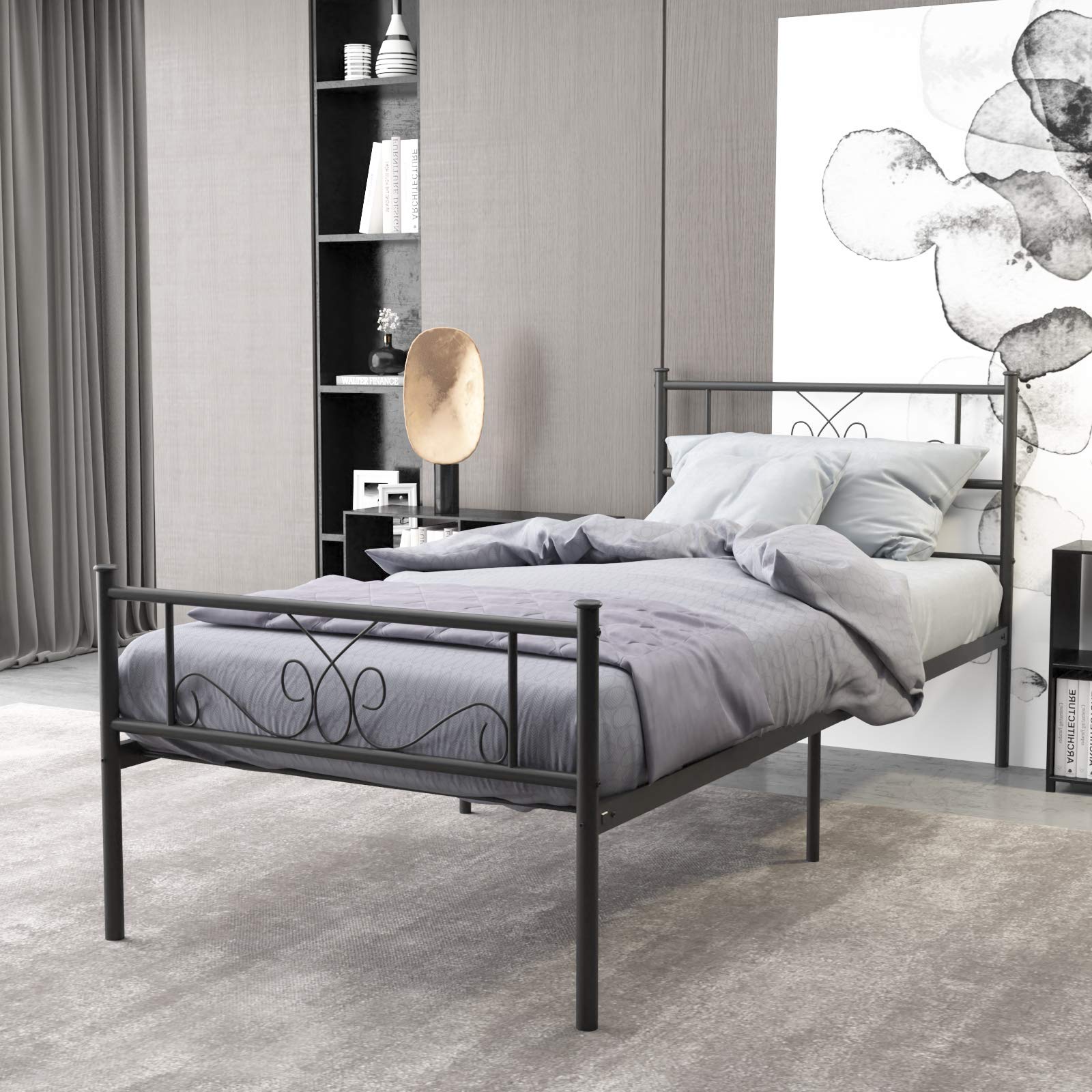 Weehom 12.7 Inches Metal Platform Bed Frame/Sturdy Strong Steel Noise Free/None Slip Mattress Foundation/No Box Spring Needed/Platform Twin Size Bed Black
