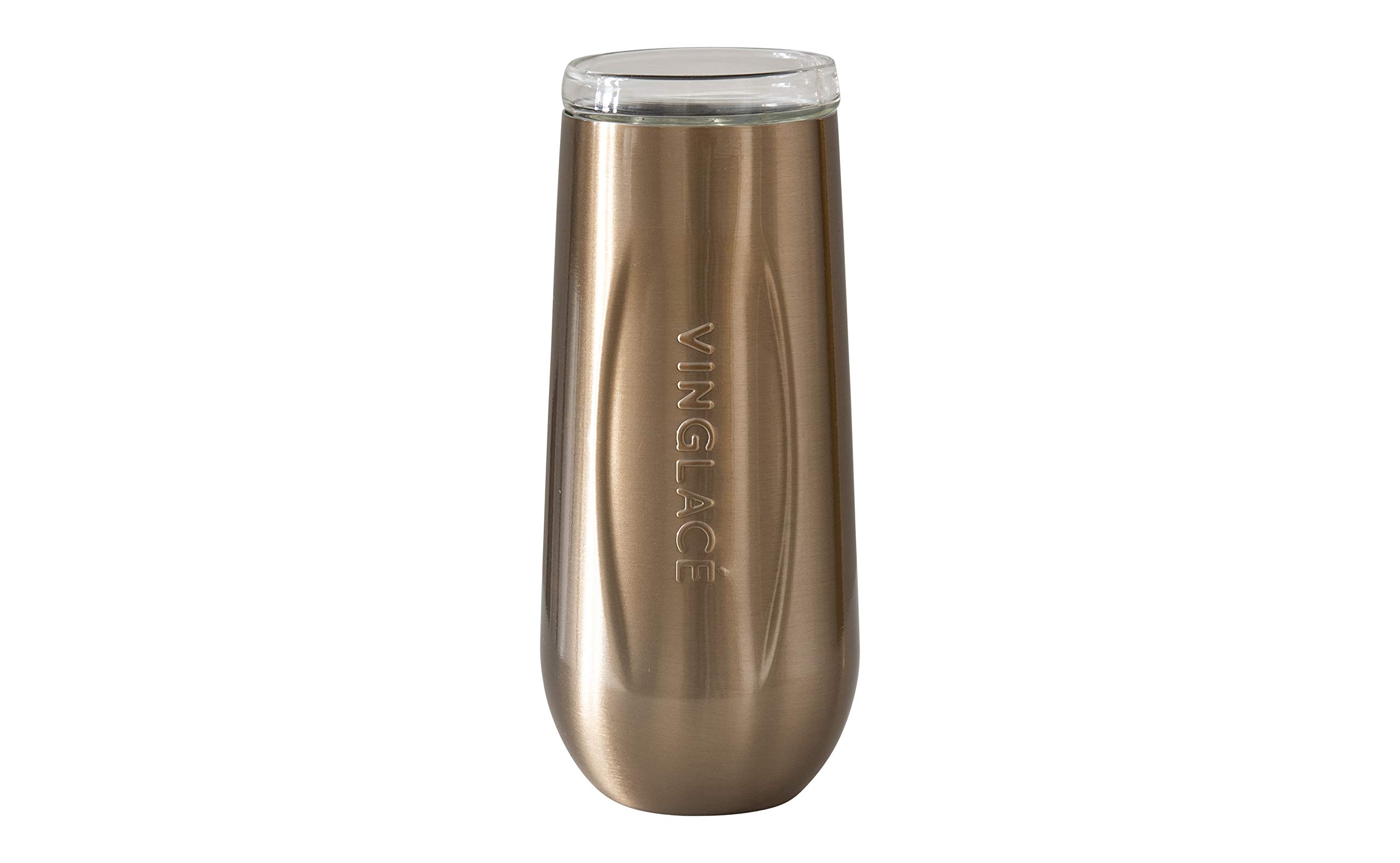 Vinglacé Stainless Steel Stemless Champagne Flute- Insulated Sparkling Wine Tumbler with Glass Insert, 6 oz, Copper