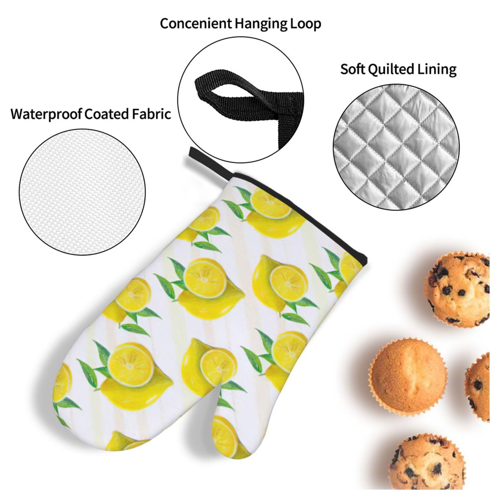 Yellow Lemon Kitchen Baking 4-Piece Set–Heat Resistant Oven Mitts and Pot Holders Kitchen Hot Pads