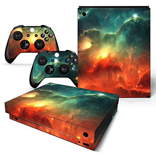 ZOOMHITSKINS X1 X Skins for Console and Controller, Sky Cloud Orange Green Aqua Galaxy Planet Yellow Universe, Durable, Bubble-Free Goo-Free, 2 Controller Skins 1 Console Skin, USA Made